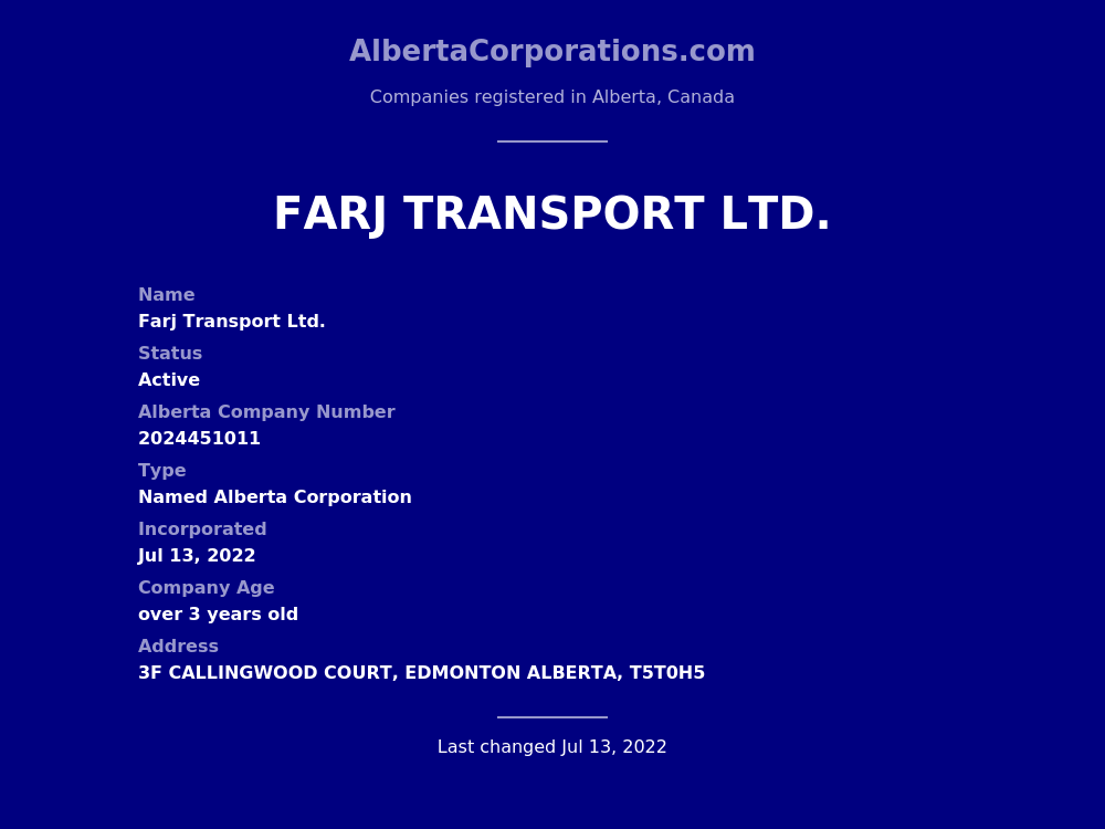 Farj Transport Ltd. | Edmonton | Alberta