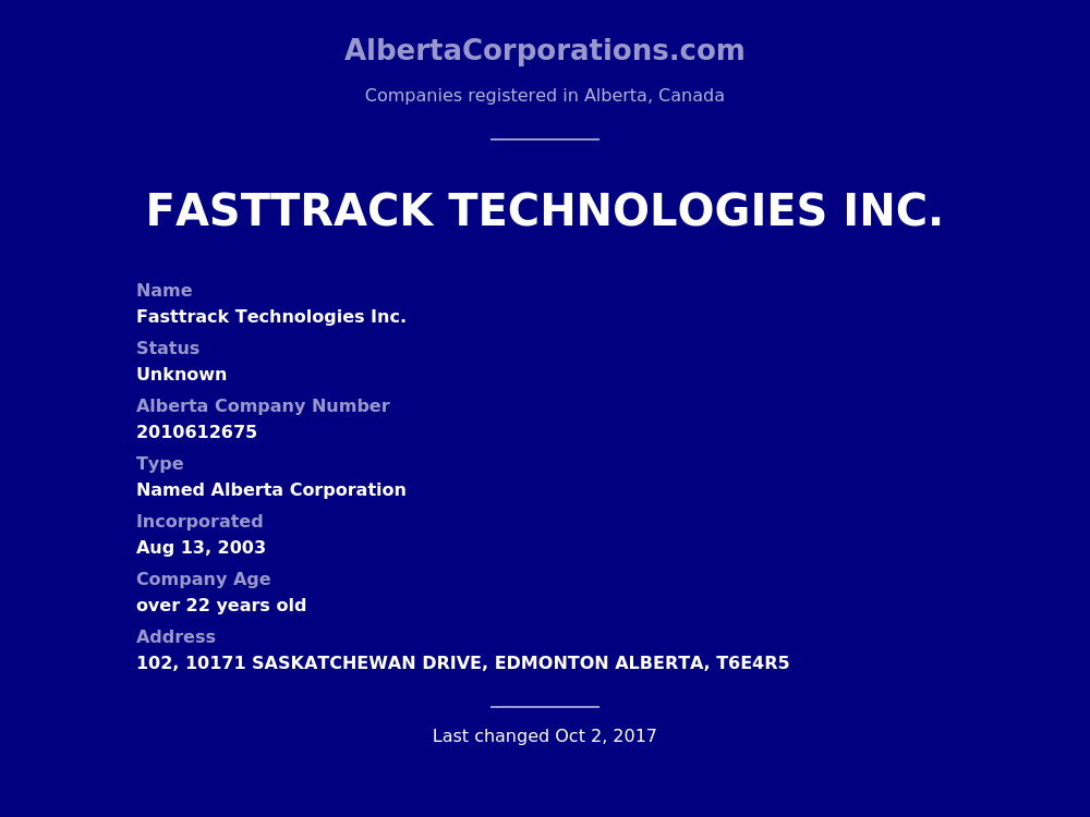 Fasttrack Technologies Inc. | Edmonton | Alberta