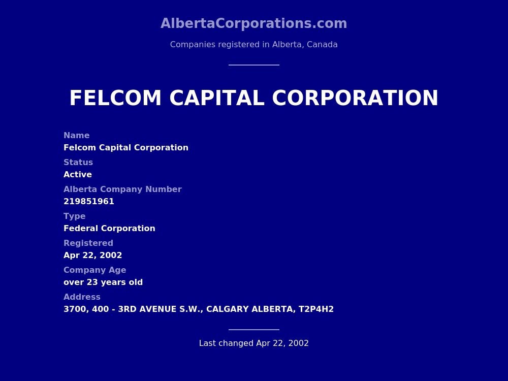 Felcom Capital Corporation | Calgary | Alberta
