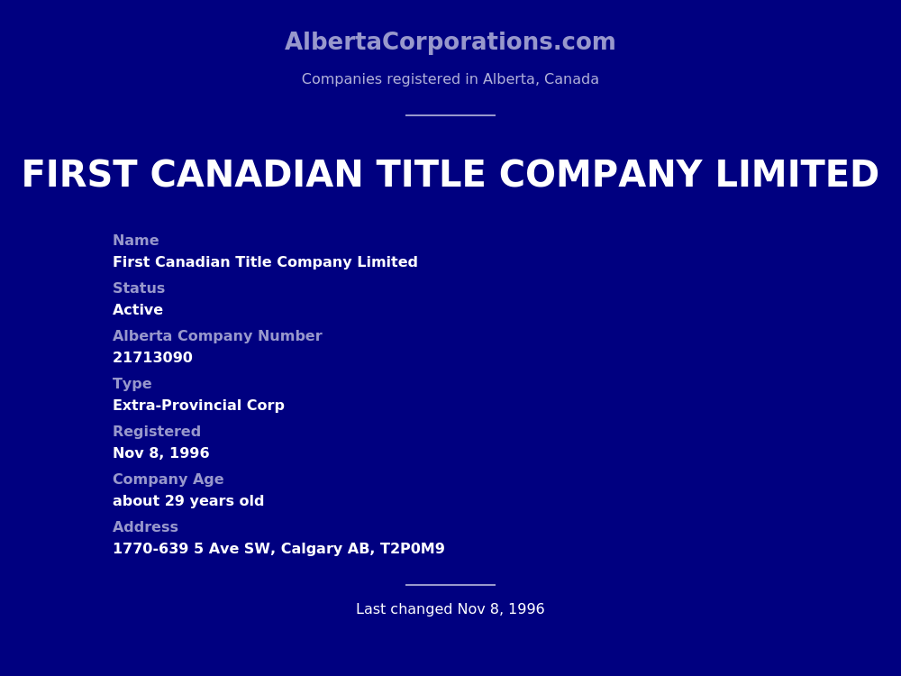 First Canadian Title Company Limited | Calgary | Alberta