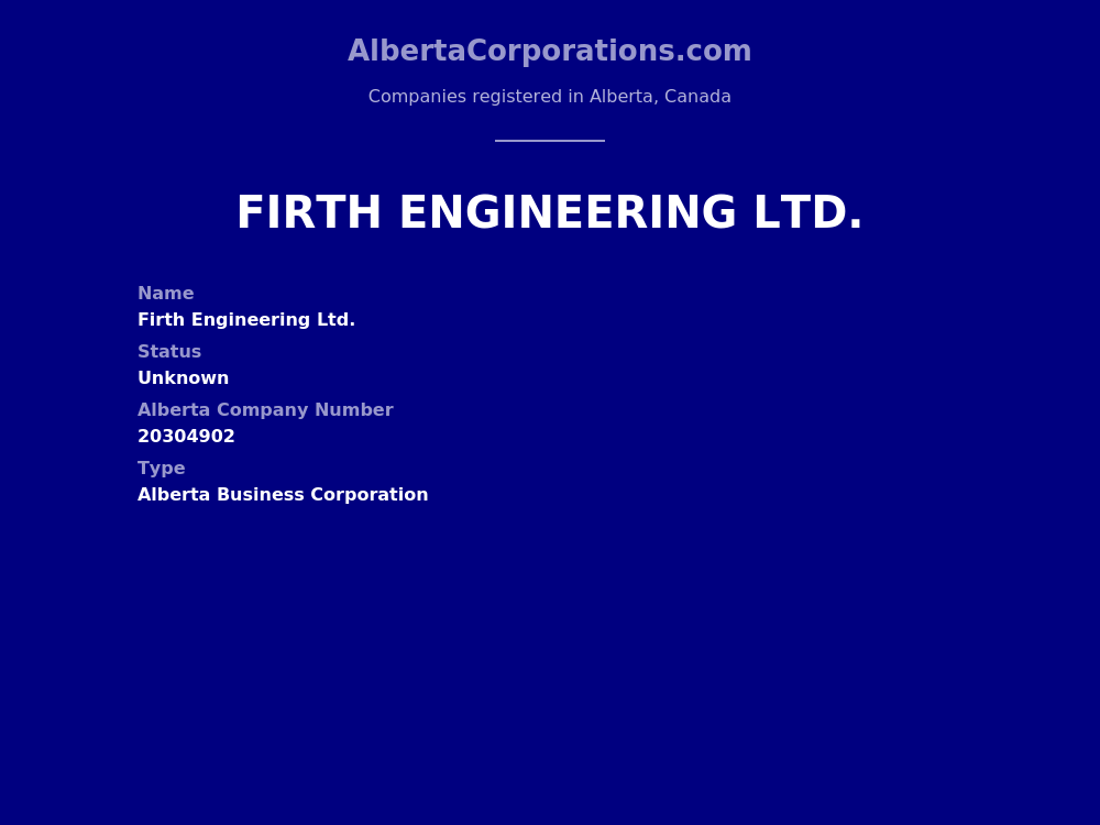 Firth Engineering Ltd. | Alberta