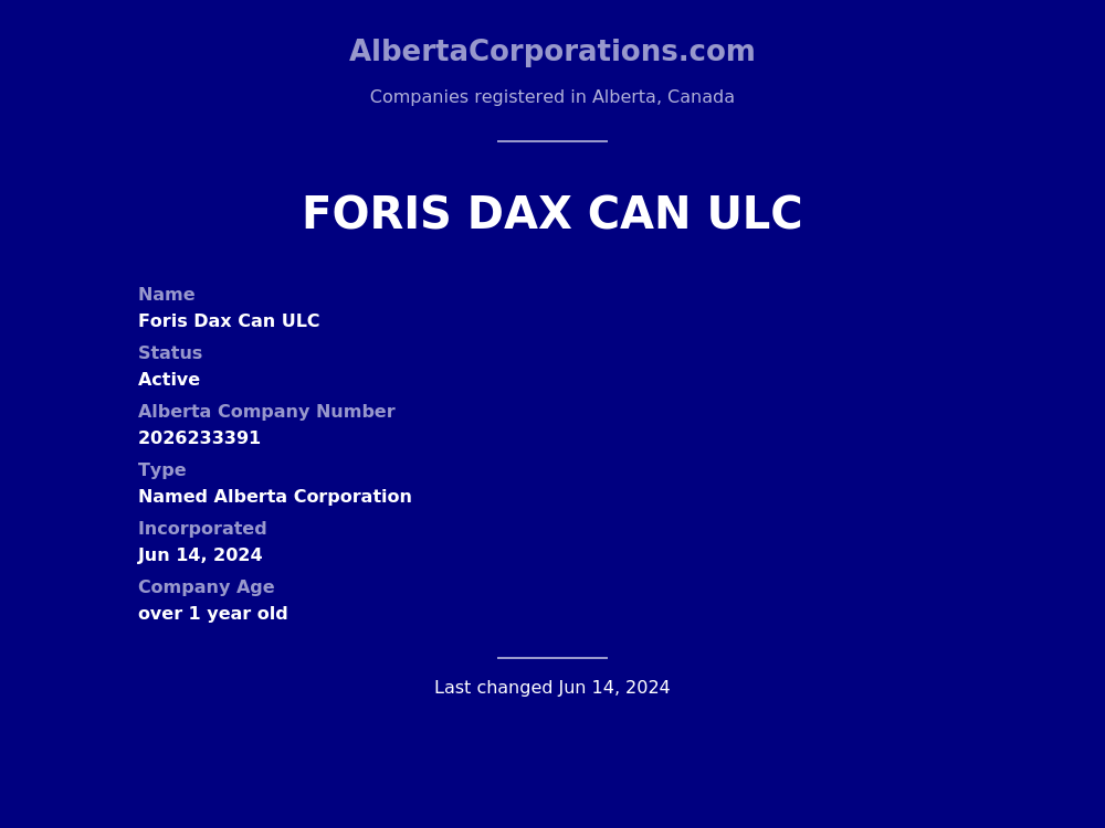 Foris Dax Can ULC | Alberta