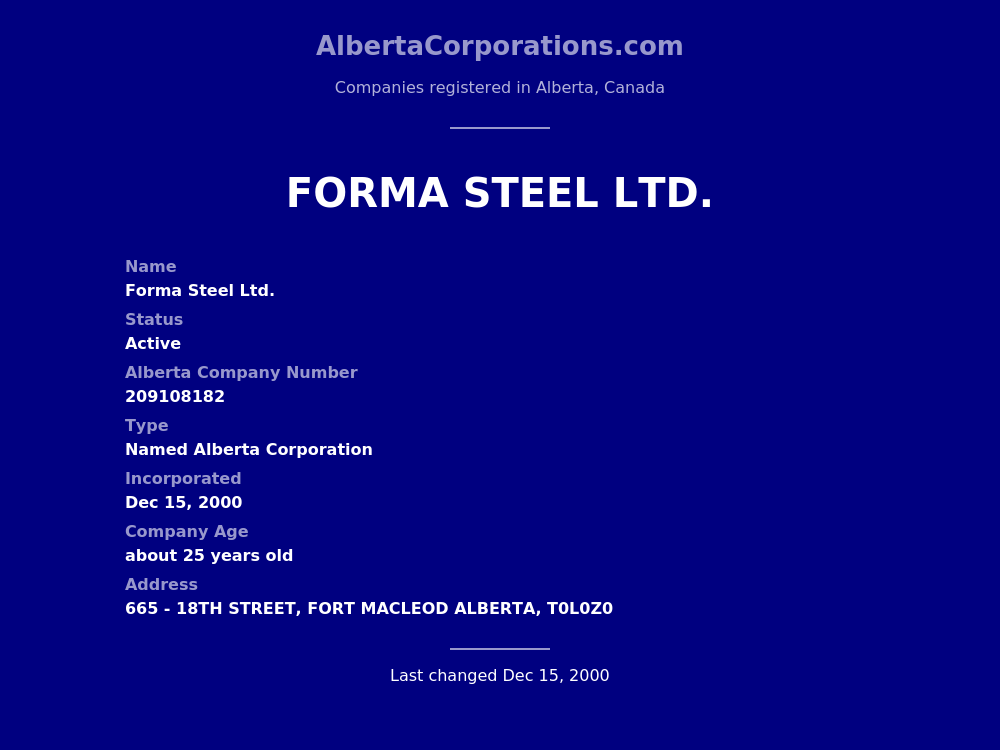 Forma Steel Ltd. | Fort Macleod | Alberta
