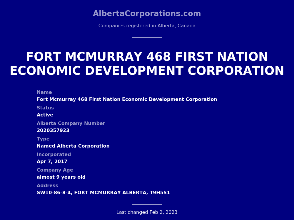 Fort Mcmurray 468 First Nation Economic Development Corporation