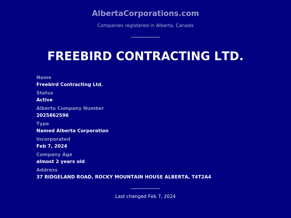 Freebird Contracting Ltd. | Alberta Corporations