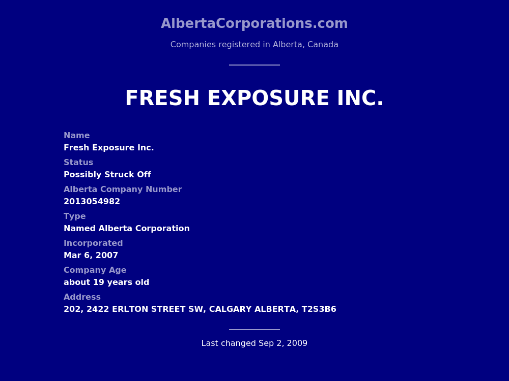 Fresh Exposure Inc. - Calgary | Alberta Corporations