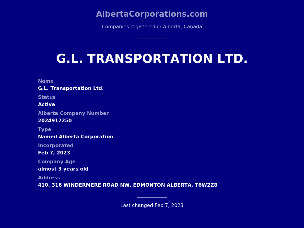 G.L. Transportation Ltd. - Edmonton | Alberta Corporations