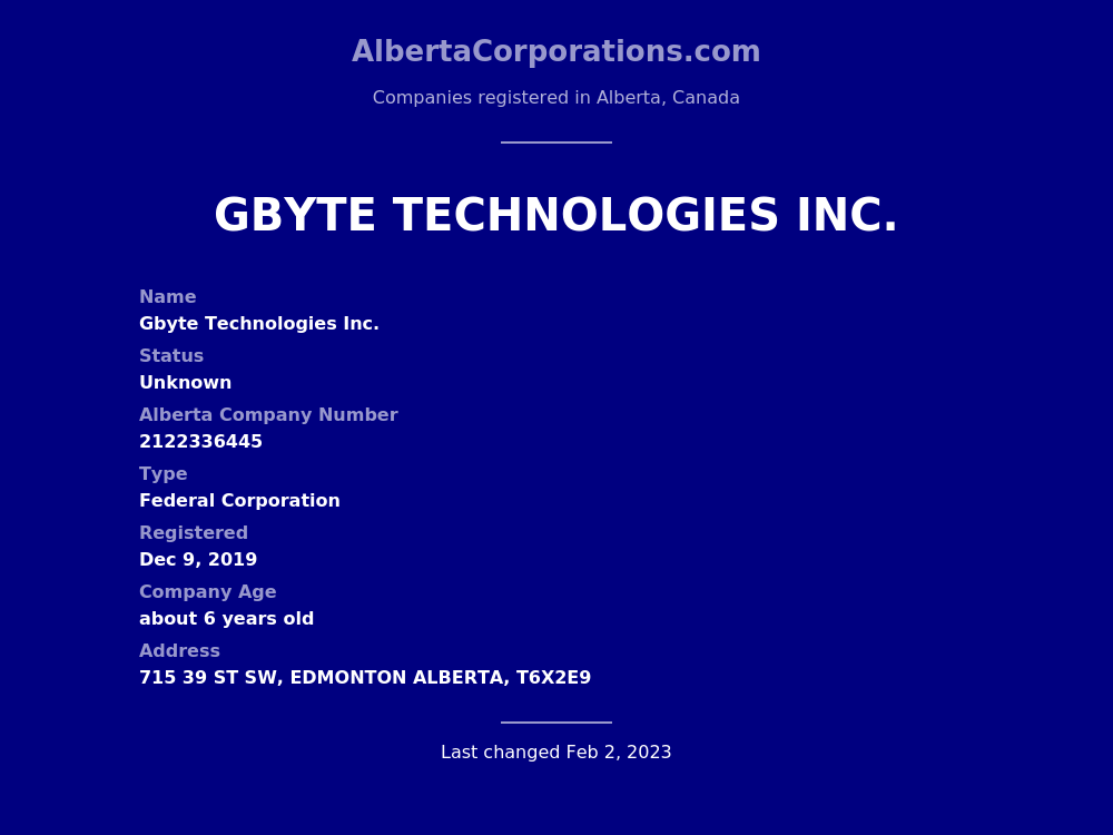 Gbyte Technologies Inc. | Edmonton | Alberta