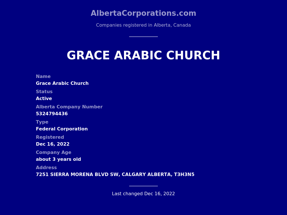 Grace Arabic Church - Calgary | Alberta Corporations