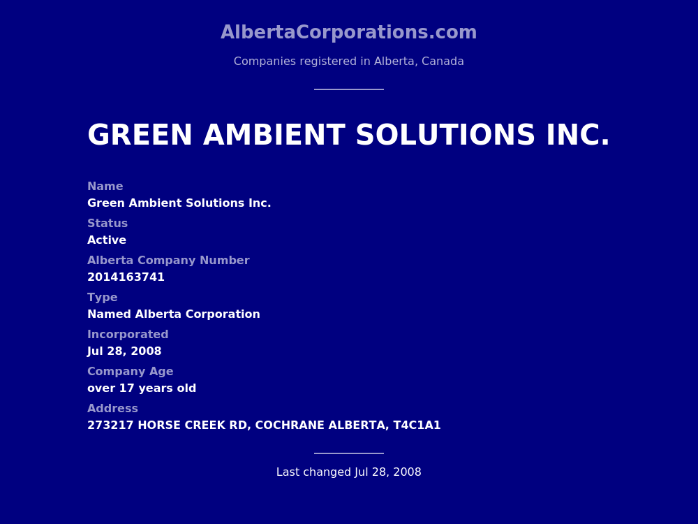 Green Ambient Solutions Inc. | Cochrane | Alberta
