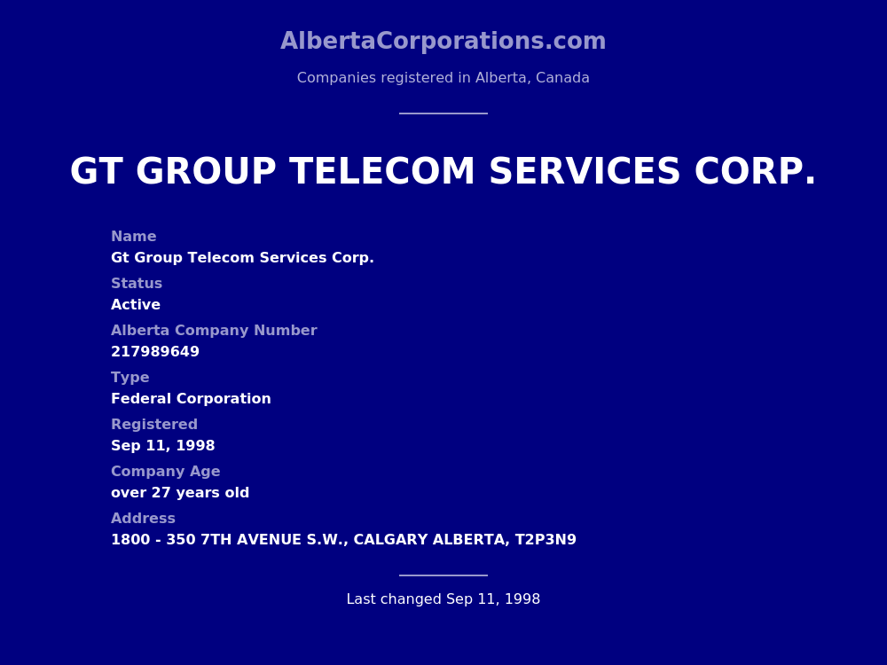 Gt Group Telecom Services Corp. | Alberta