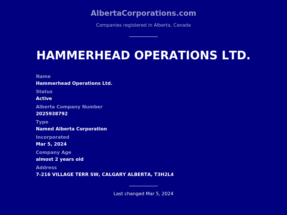 Hammerhead Operations Ltd. | Calgary | Alberta