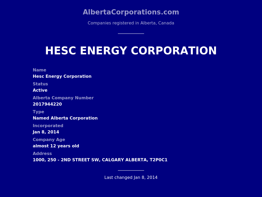 Hesc Energy Corporation | Calgary | Alberta