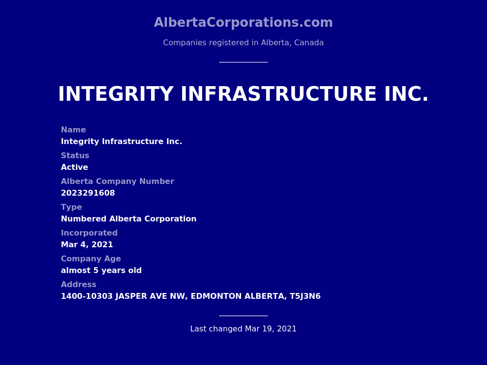 Integrity Infrastructure Inc. | Edmonton | Alberta