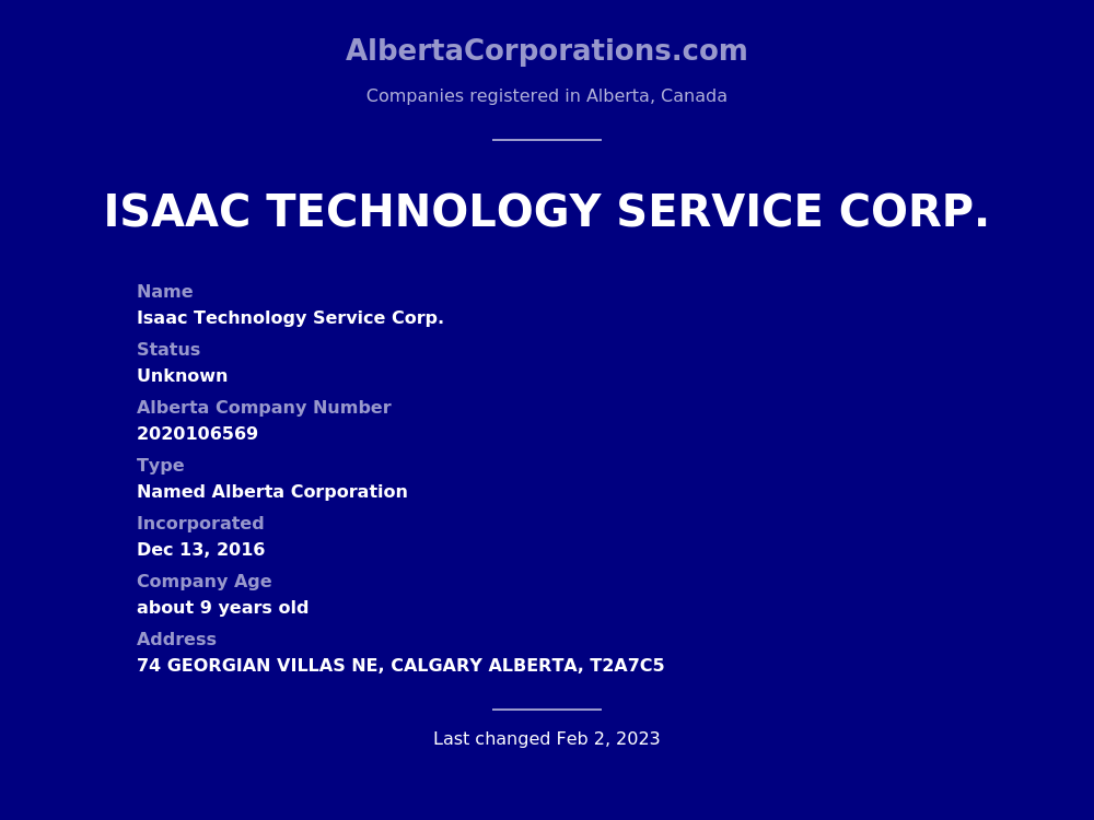 Isaac Technology Service Corp. - Calgary | Alberta Corporations