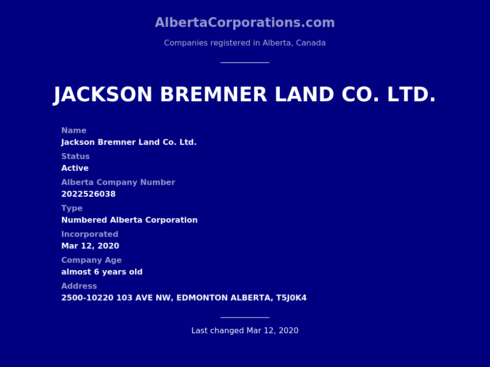 Jackson Bremner Land Co. Ltd. | Edmonton | Alberta