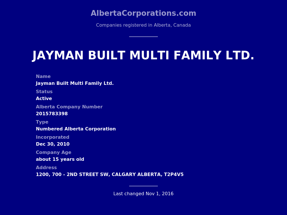 Jayman Built Multi Family Ltd. | Calgary | Alberta