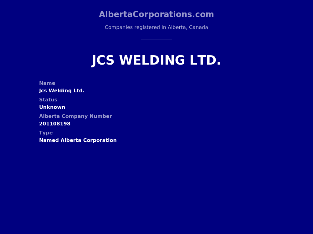 Jcs Welding Ltd. - | Alberta Corporations