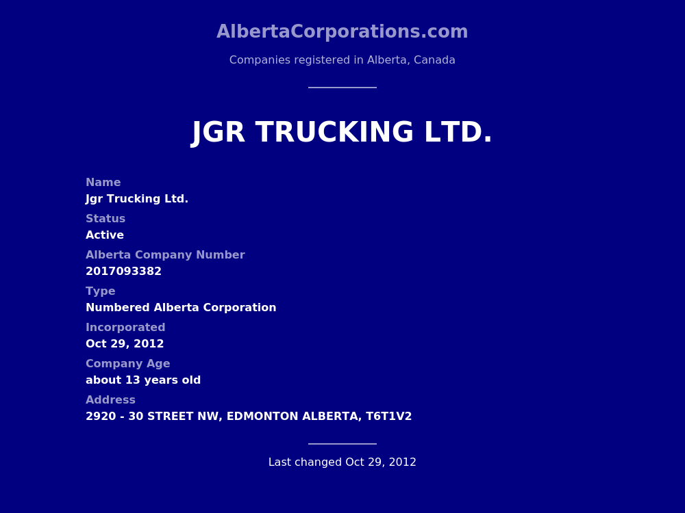 Jgr Trucking Ltd. | Edmonton | Alberta