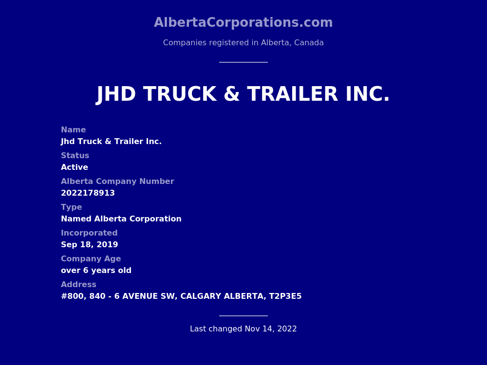 Jhd Truck & Trailer Inc. - Calgary | Alberta Corporations