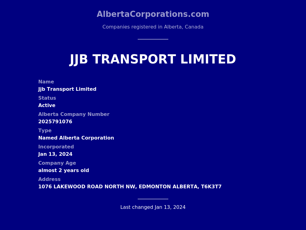 Jjb Transport Limited | Edmonton | Alberta