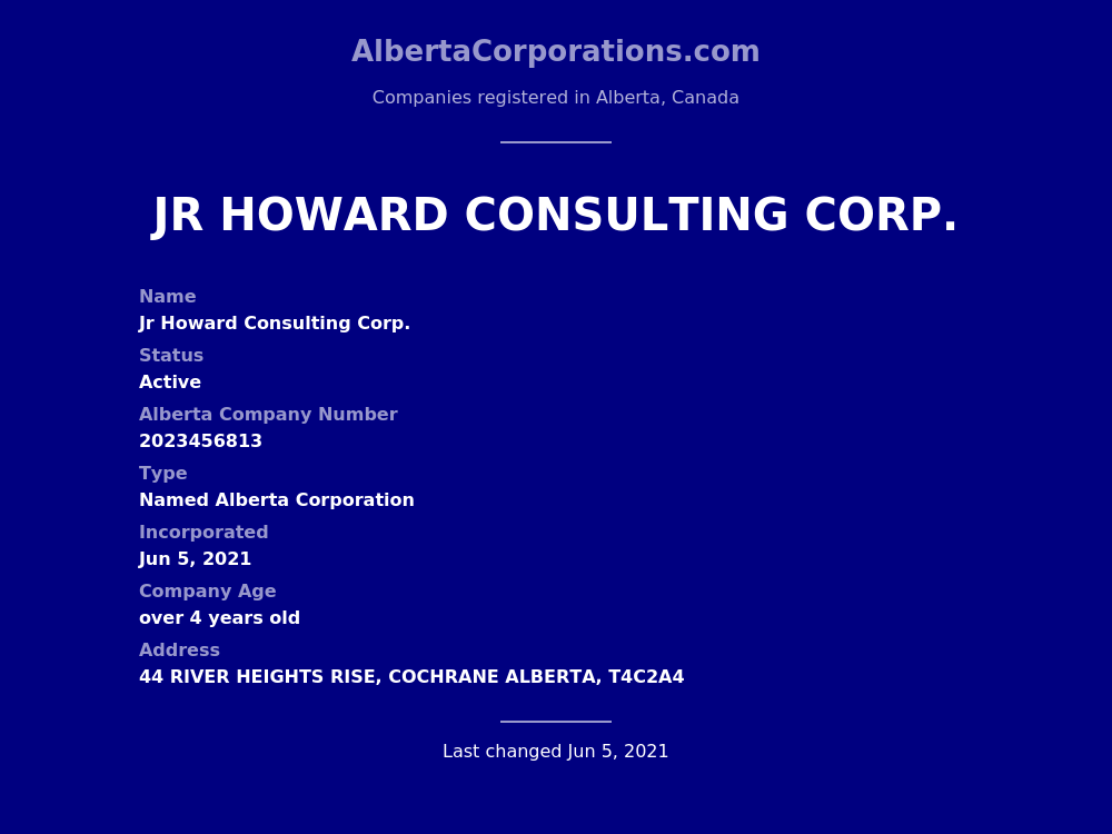 Jr Howard Consulting Corp. | Cochrane | Alberta