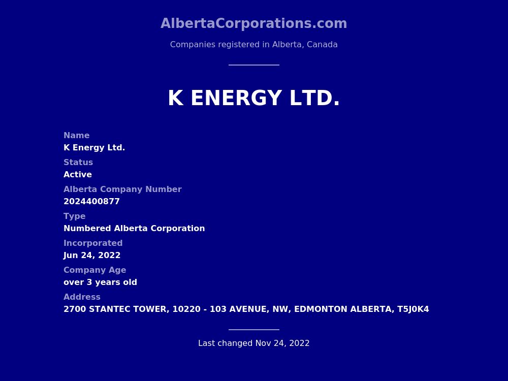 K Energy Ltd. | Edmonton | Alberta