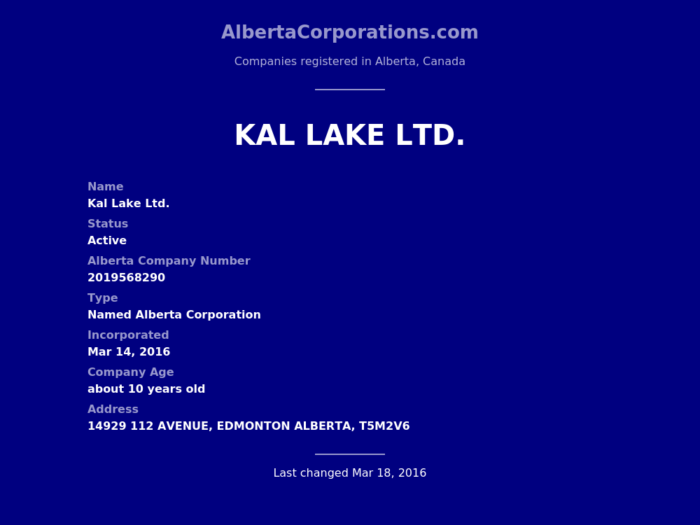 Kal Lake Ltd. | Edmonton | Alberta