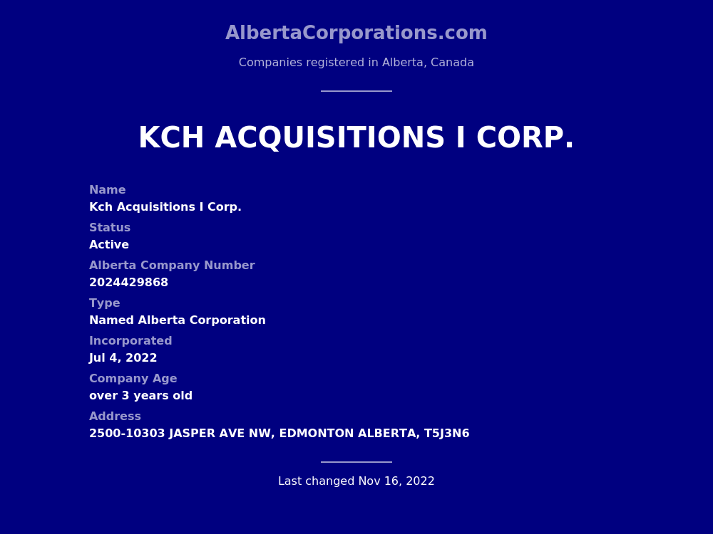 Kch Acquisitions I Corp. - Edmonton | Alberta Corporations