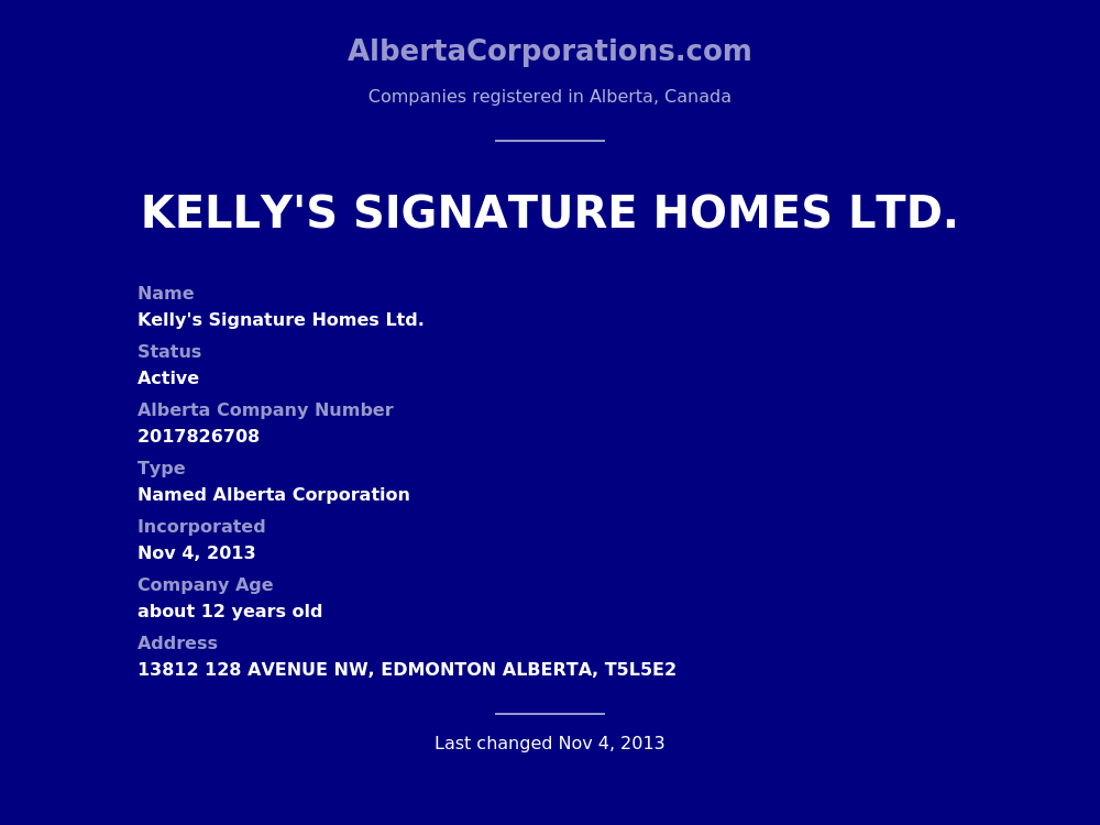 Kelly's Signature Homes Ltd. | Edmonton | Alberta