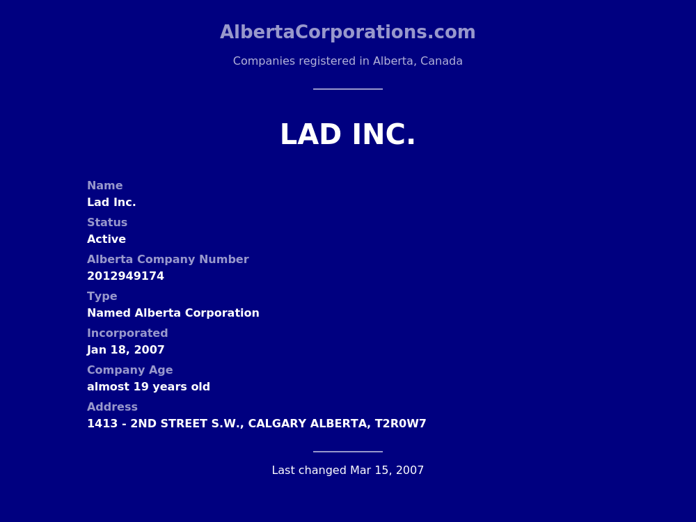 Lad Inc. | Calgary | Alberta