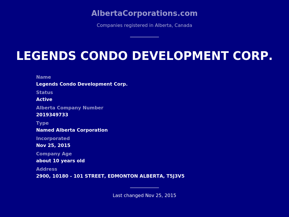 Legends Condo Development Corp. | Edmonton | Alberta