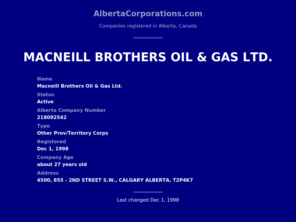 Macneill Brothers Oil & Gas Ltd. | Calgary | Alberta