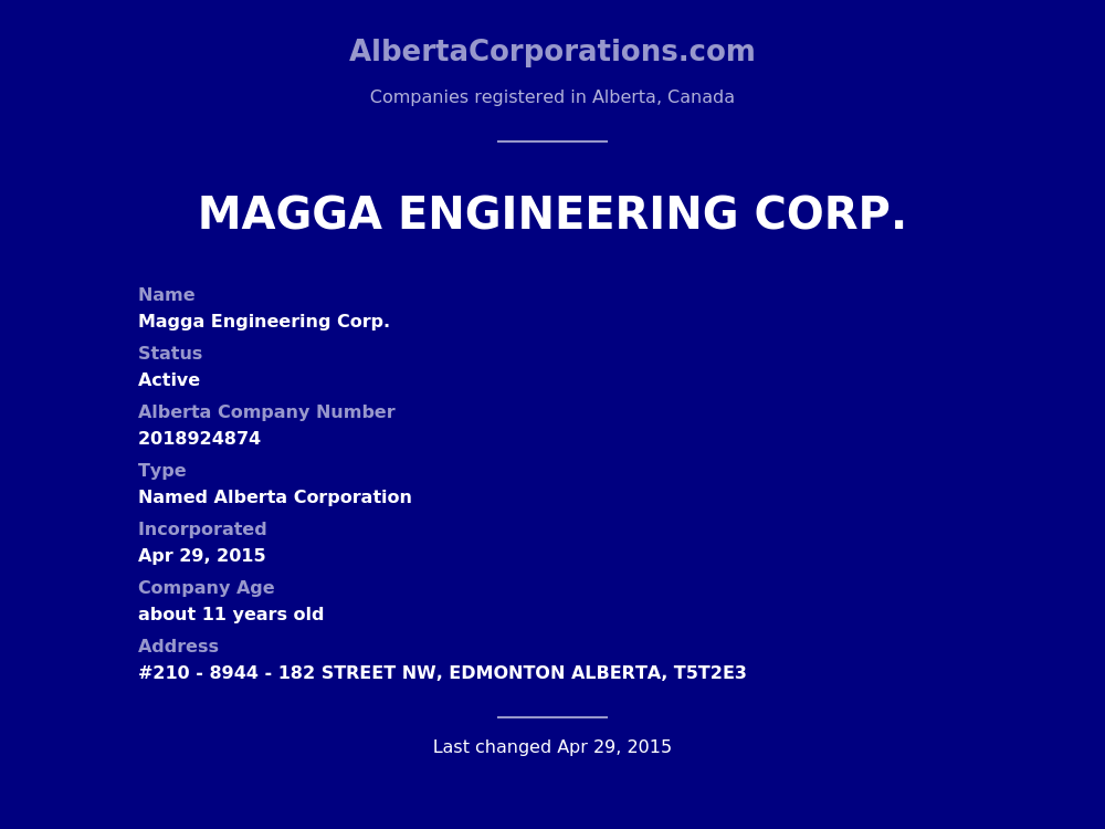 Magga Engineering Corp. | Edmonton | Alberta