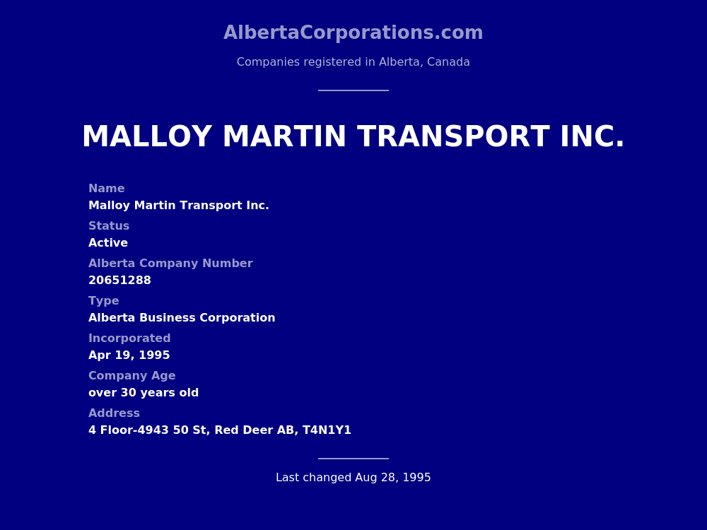 Malloy Martin Transport Inc. - Red Deer | Alberta Corporations