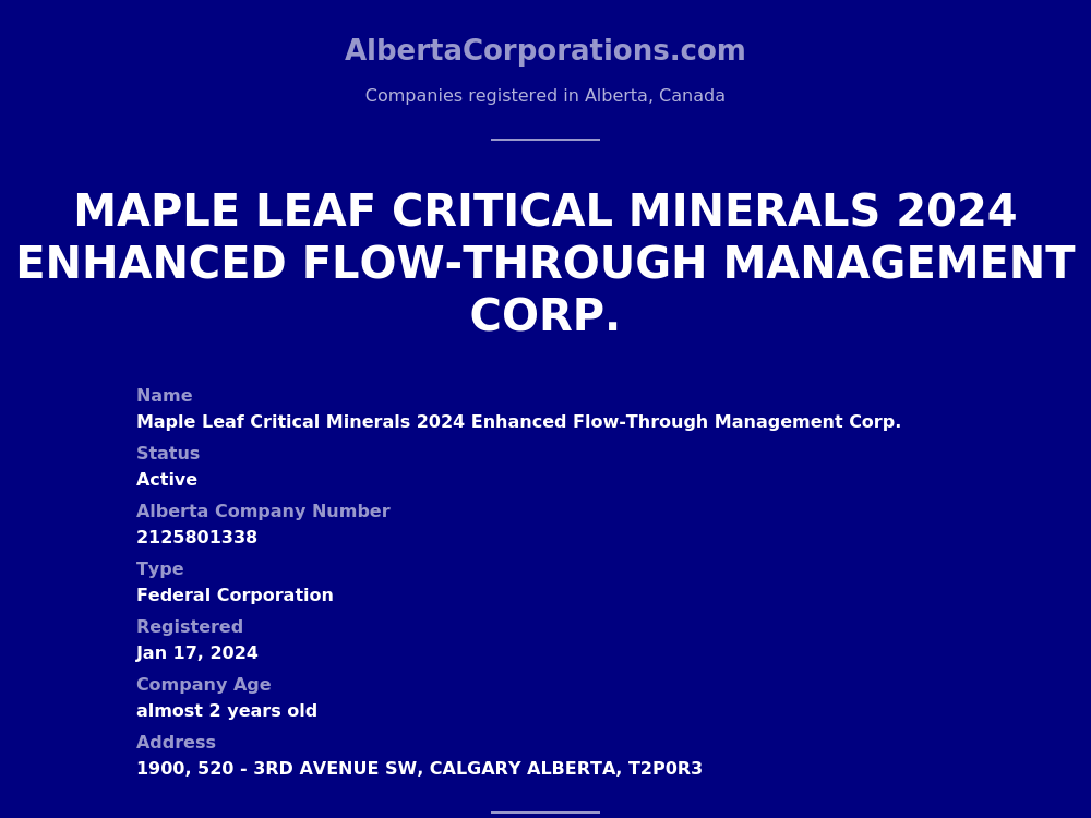 Maple Leaf Critical Minerals 2024 Enhanced Flow-Through Management Corp.