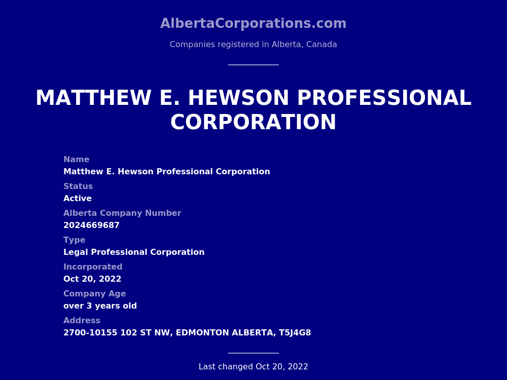 Matthew E. Hewson Professional Corporation | Alberta Corporations