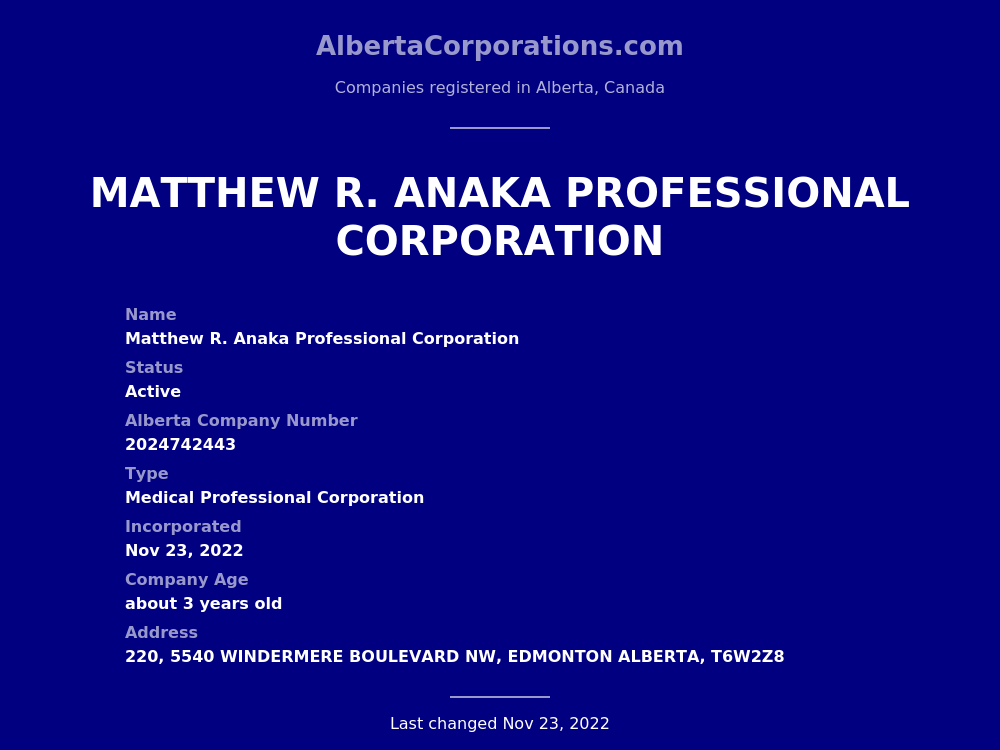 Matthew R. Anaka Professional Corporation | Alberta