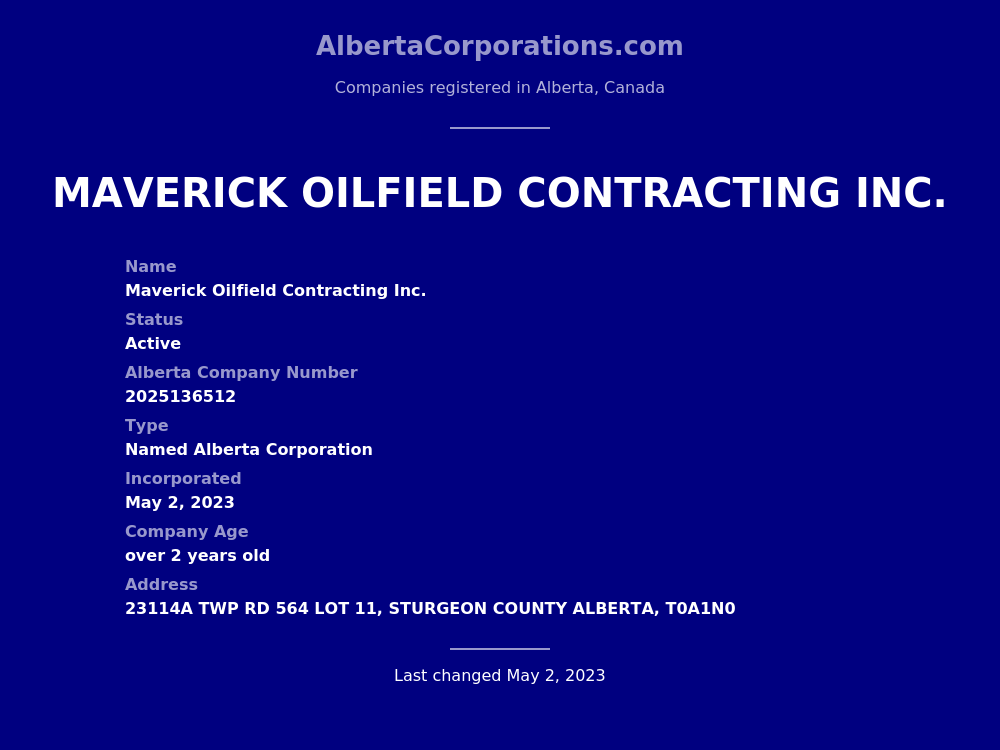 Maverick Oilfield Contracting Inc. - | Alberta Corporations