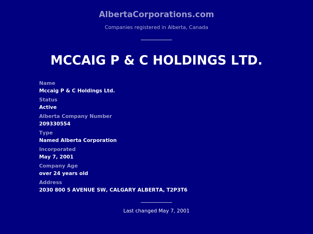 Mccaig P & C Holdings Ltd. | Calgary | Alberta