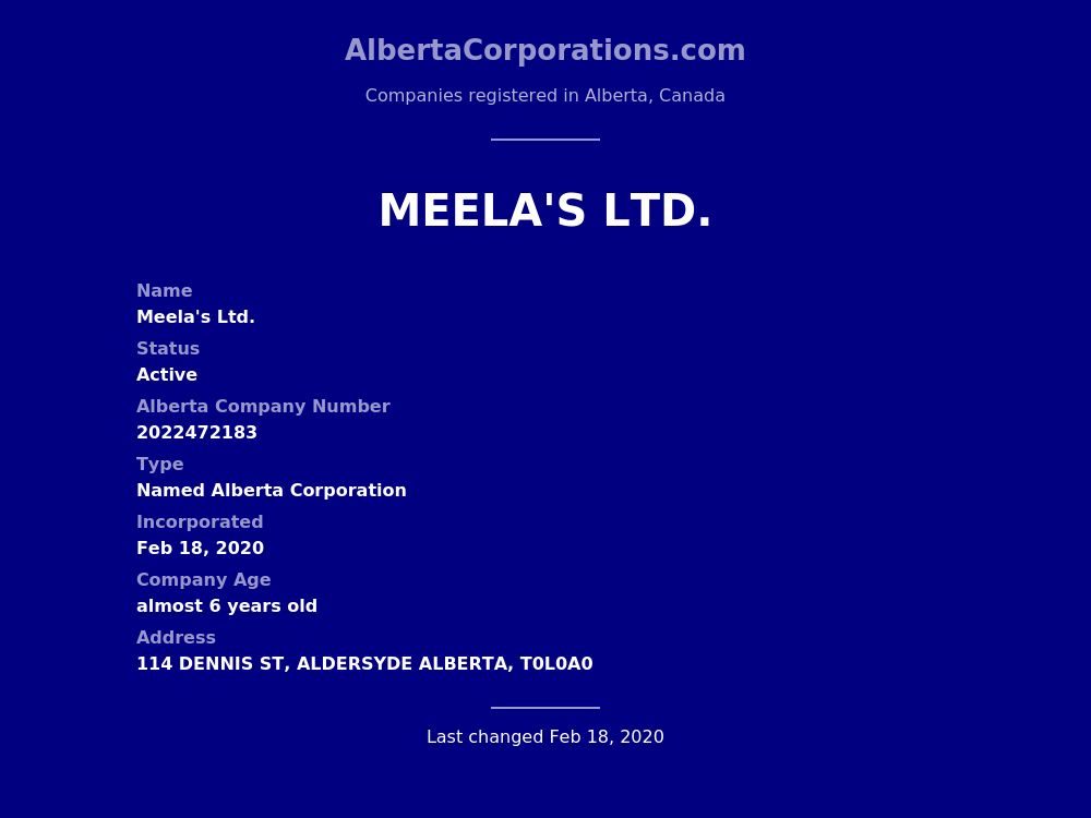 Meela's Ltd. | Alberta