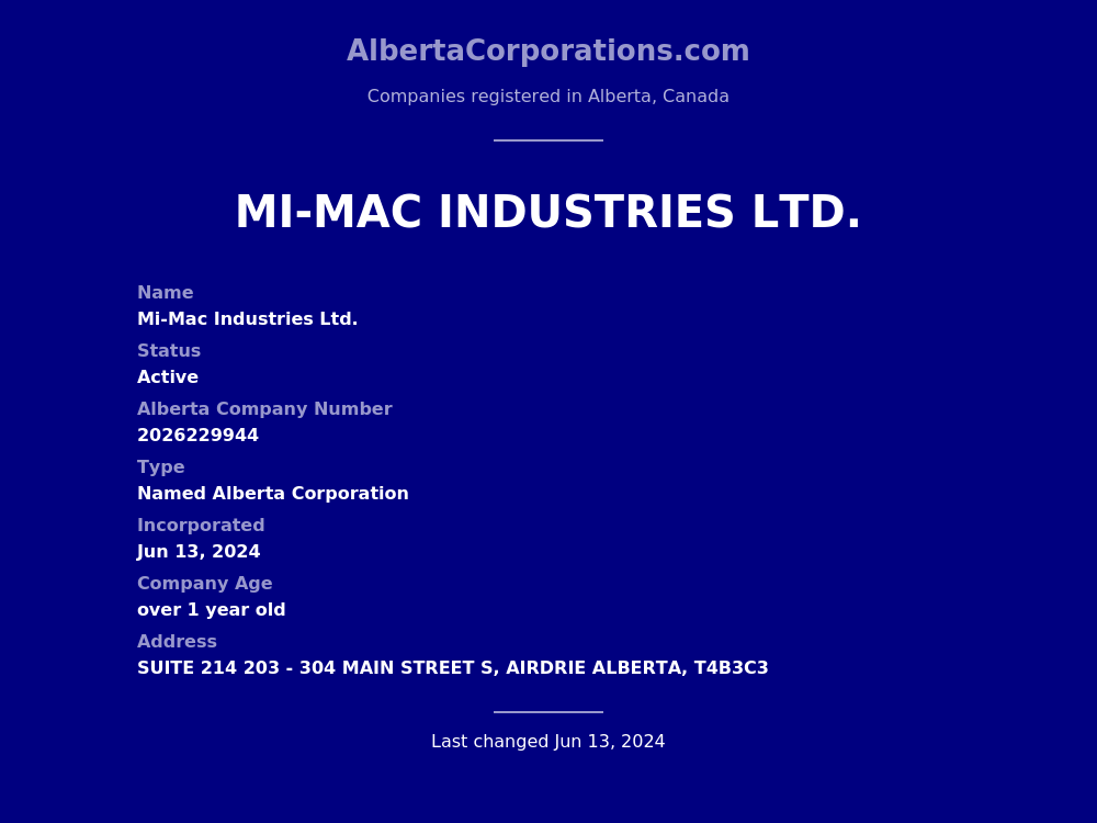 Mi-Mac Industries Ltd. | Airdrie | Alberta