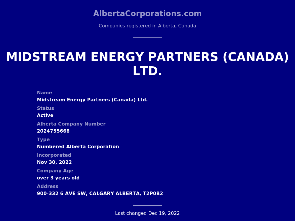 Midstream Energy Partners (Canada) Ltd. | Calgary | Alberta