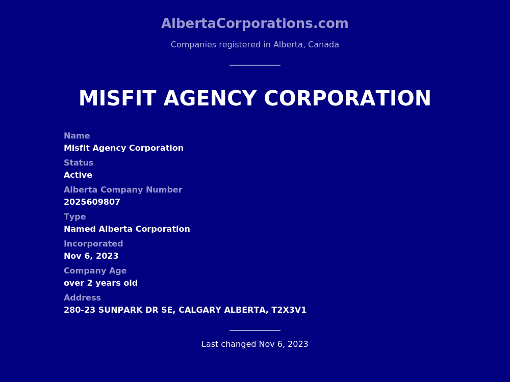 Misfit Agency Corporation | Calgary | Alberta