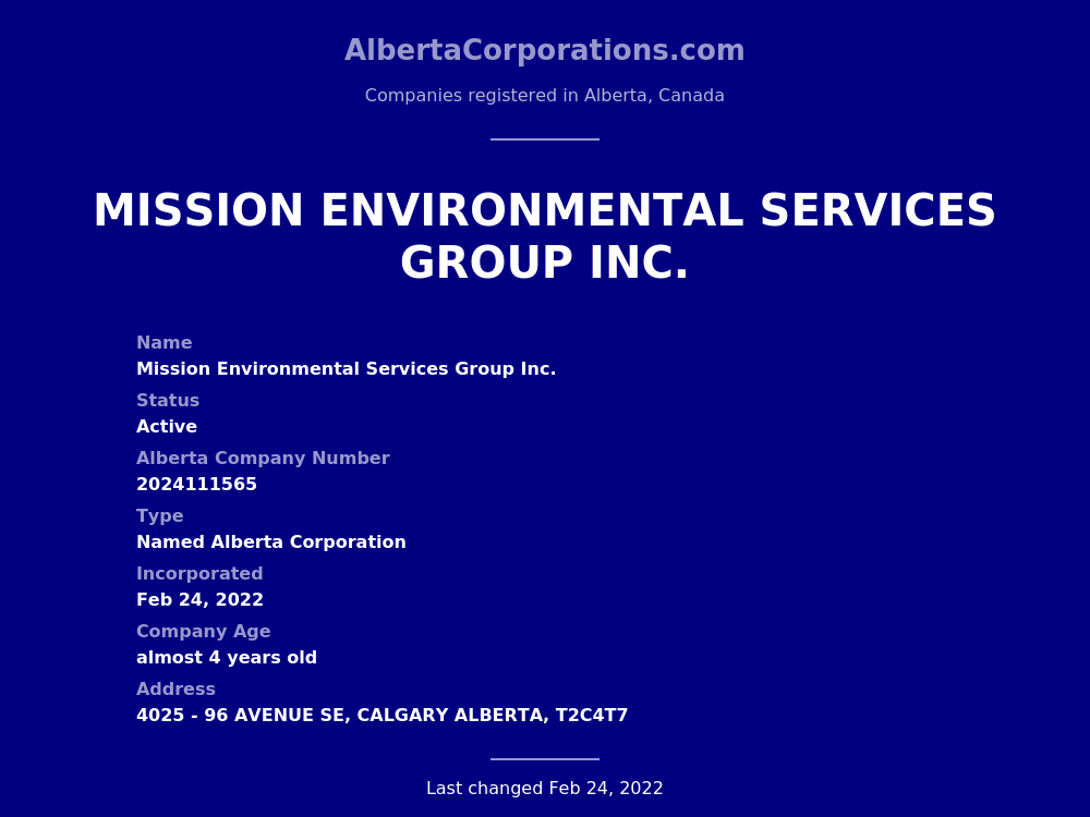 Mission Environmental Services Group Inc. | Alberta
