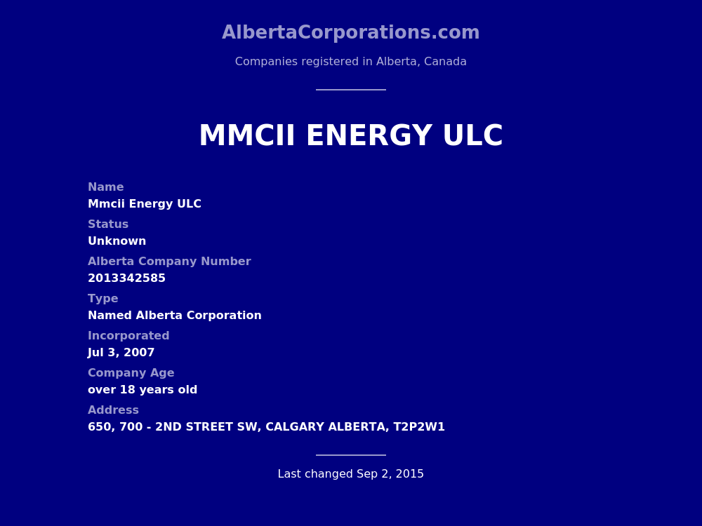 Mmcii Energy ULC - Calgary | Alberta Corporations