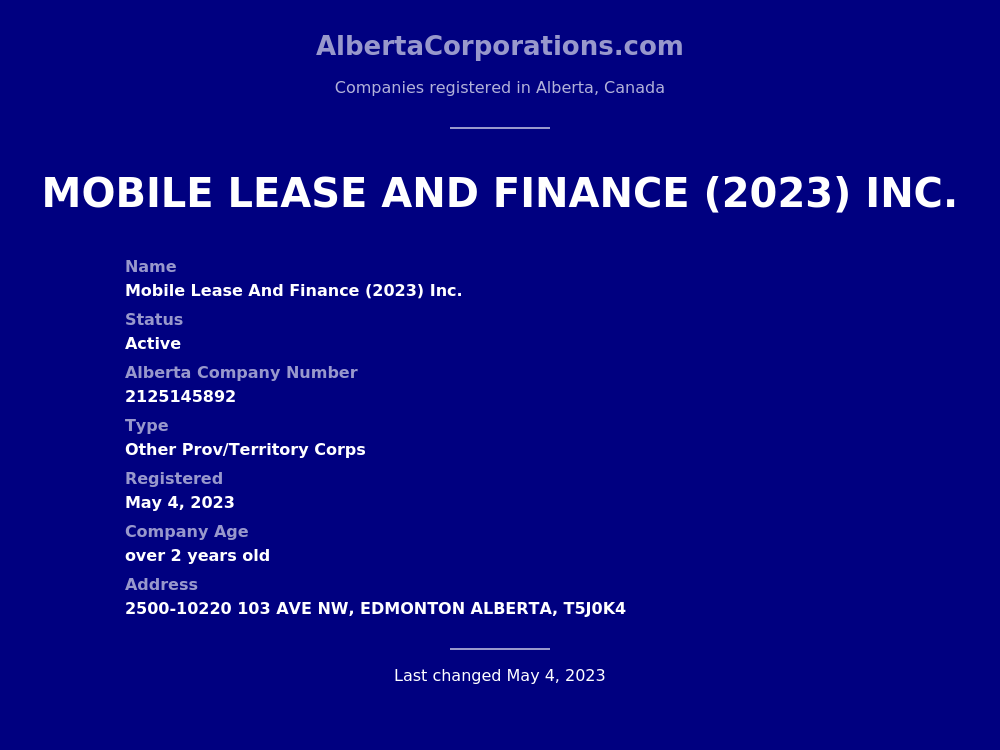 Mobile Lease And Finance (2023) Inc. | Edmonton | Alberta