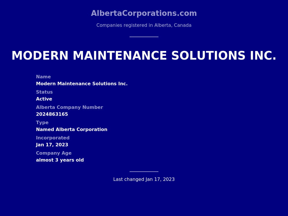 Modern Maintenance Solutions Inc. | Alberta