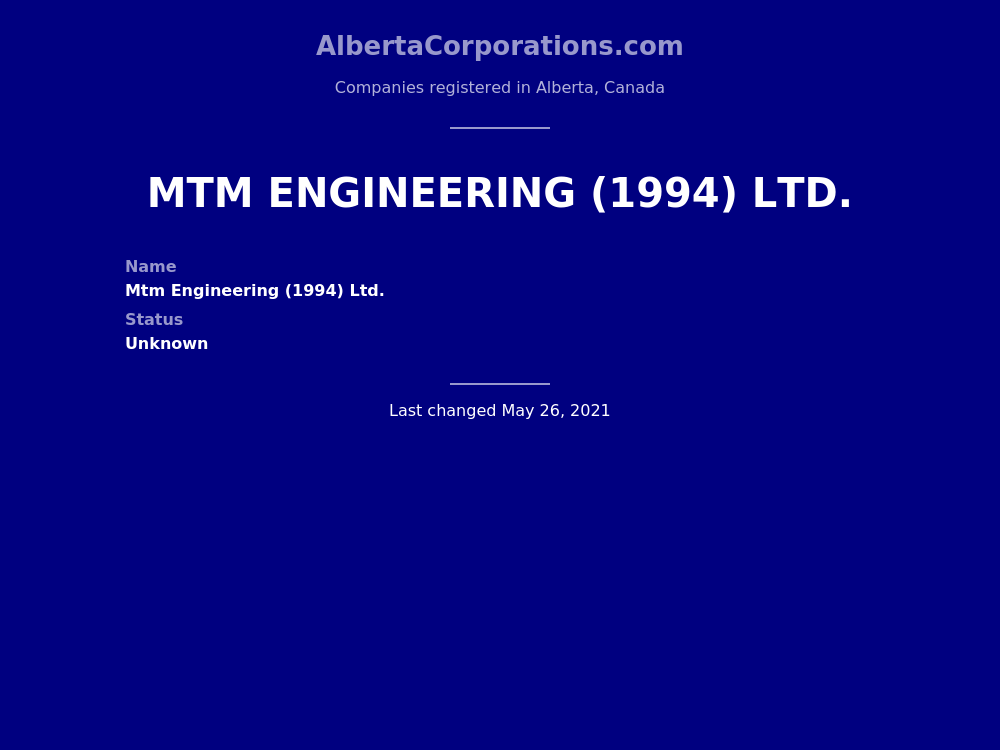 Mtm Engineering (1994) Ltd. | Alberta