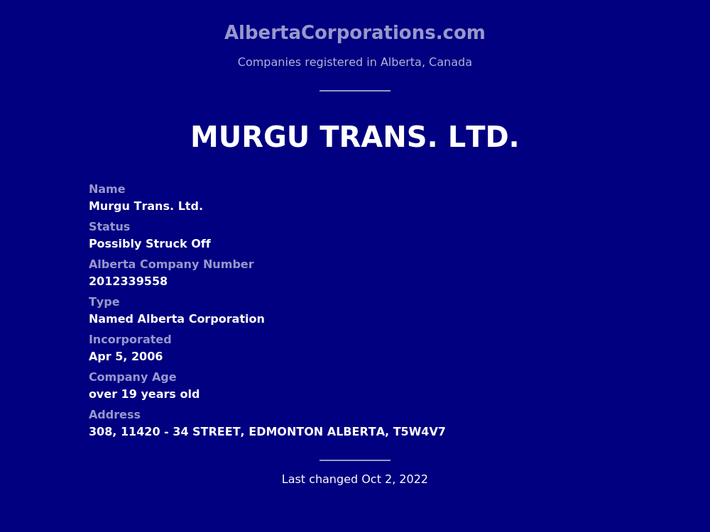 Murgu Trans. Ltd. | Edmonton | Alberta